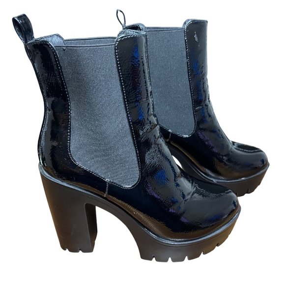 Shoes | Platform Heel Boots Womens Size 75m Super Shiny Black | Poshmark